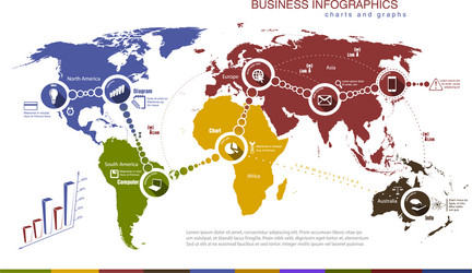 World map infographic pie chart graph Royalty Free Vector