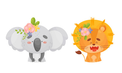 Cartoon animals with flower decoration Royalty Free Vector