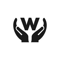 Hand care logo on letter w letter w charity logo Vector Image