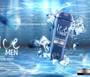 Rose body wash ads with a model Royalty Free Vector Image