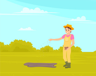 Farmer sowing the seeds for the future harvest Vector Image