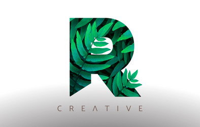 R leaf logo letter design with green outline Vector Image