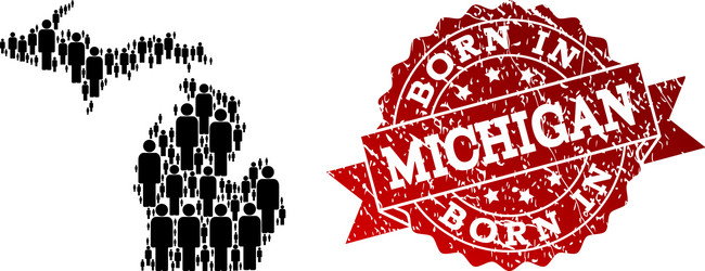 Collage of red mosaic map michigan state Vector Image