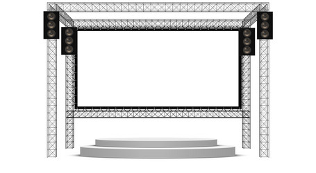 White stage and speaker with backdrop on the truss