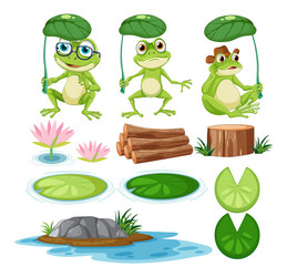Cartoon frog fishing at pond Royalty Free Vector Image