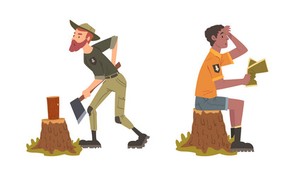 Forest rangers working at national park caring Vector Image
