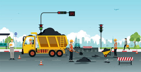 Road repair Royalty Free Vector Image - VectorStock