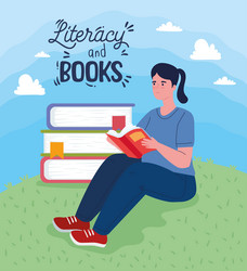 Literacy and books lettering Royalty Free Vector Image