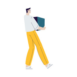 Cinema with man character carry box engaged in Vector Image