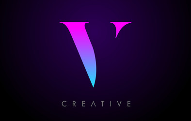 Purple blue neon lines letter v logo design Vector Image