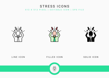 Stress icons set with solid icon line style Vector Image