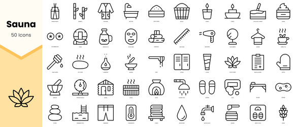Set of sauna icons simple line art style Vector Image