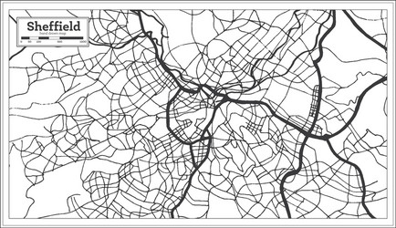 Sheffield city map england uk labelled black Vector Image