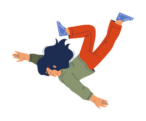 Woman character falling down after slip Royalty Free Vector