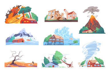 Natural disasters flood and eruption set Vector Image