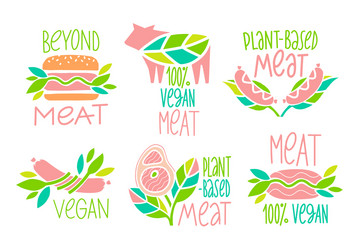 Set icons plant based meat concept Royalty Free Vector Image
