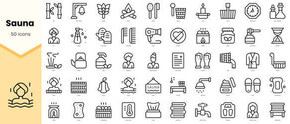 Set of sauna icons simple line art style Vector Image