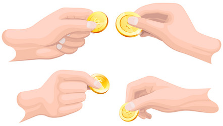 Human hand with coin isolated realistic 3d Vector Image