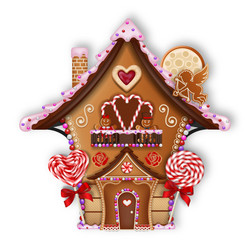 Valentines day house with gingerbread cookies Vector Image