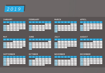 2019 year calendar horizontal design Royalty Free Vector