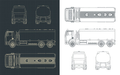 Airport fuel truck blueprints Royalty Free Vector Image