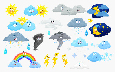 Cartoon weather icons set isolated from Royalty Free Vector