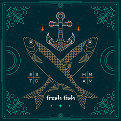 Vintage thin line fish label Royalty Free Vector Image