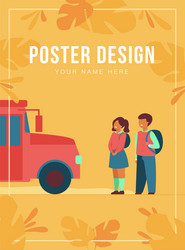 Happy children waiting school bus Royalty Free Vector Image