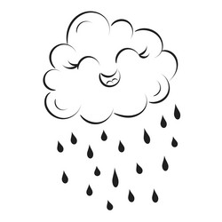 Rain cloud with raindrops line art design Vector Image