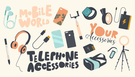 Mobile phone accessories icons Royalty Free Vector Image