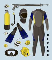 Set of diving equipment scuba gear Royalty Free Vector Image