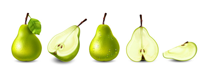 Realistic pear big icon set Royalty Free Vector Image