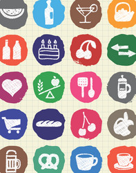 Food and kitchen color hand drawn icons set Vector Image
