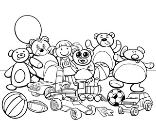 Cartoon toys objects coloring page Royalty Free Vector Image
