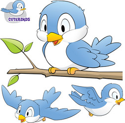 Five cartoon birds on the branch Royalty Free Vector Image