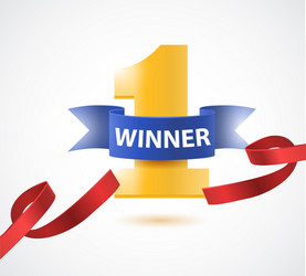 Realistic golden trophy with winner ribbon Vector Image