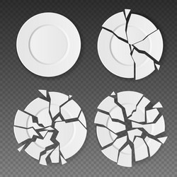 Broken white plate shattered food cracked Vector Image