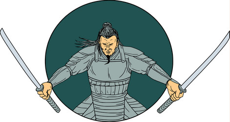 Samurai warrior swordfight stance drawing Vector Image