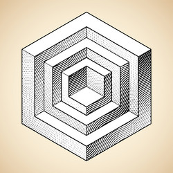 Scratchboard engraved cubical 3d shapes Royalty Free Vector