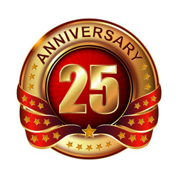25 years anniversary golden label with ribbon Vector Image