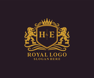 Initial he letter lion royal luxury logo template Vector Image