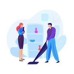 Man and woman tidying up Royalty Free Vector Image