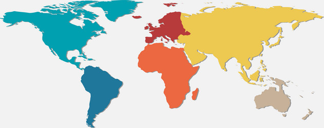 World map colored by continents and centered Vector Image