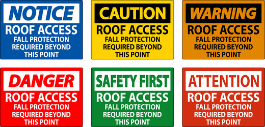 Warning sign roof access fall protection required Vector Image