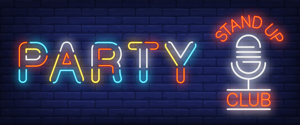 Stand up show neon signs set with microphones Vector Image
