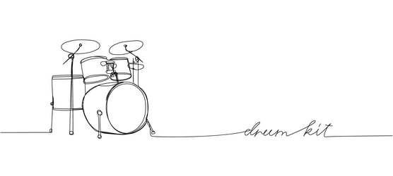 Drum kit set one line art continuous line drawing Vector Image