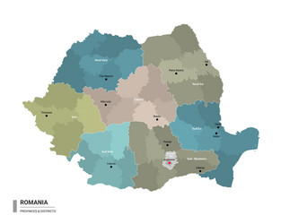 Romania map with named divisions Royalty Free Vector Image
