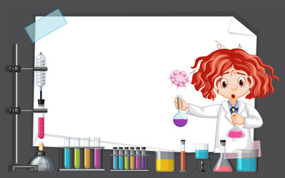 Frame template design with kid in science lab Vector Image