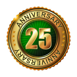 25 years anniversary golden label with ribbon Vector Image