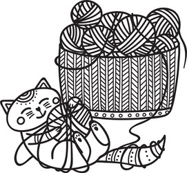 Cute cat playing with yarn ball Royalty Free Vector Image